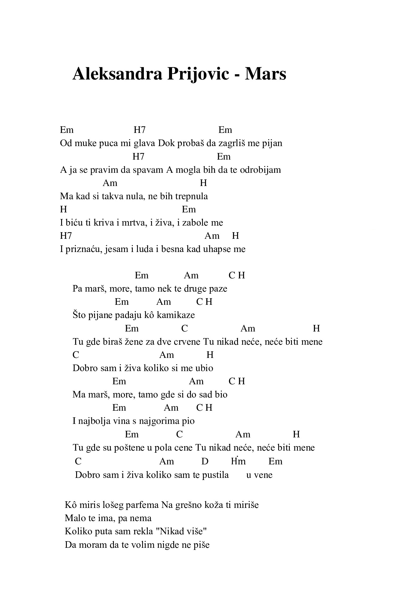 Aleksandra Prijovic - Mars | Akordi za gitaru