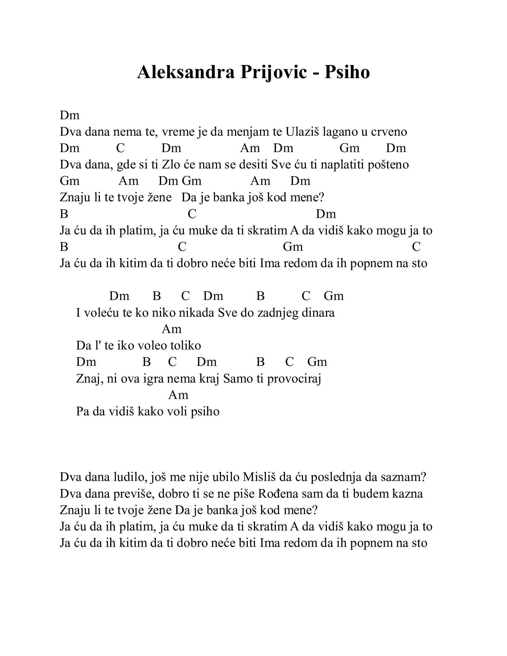 Aleksandra-Prijovic-Psiho | Akordi za gitaru