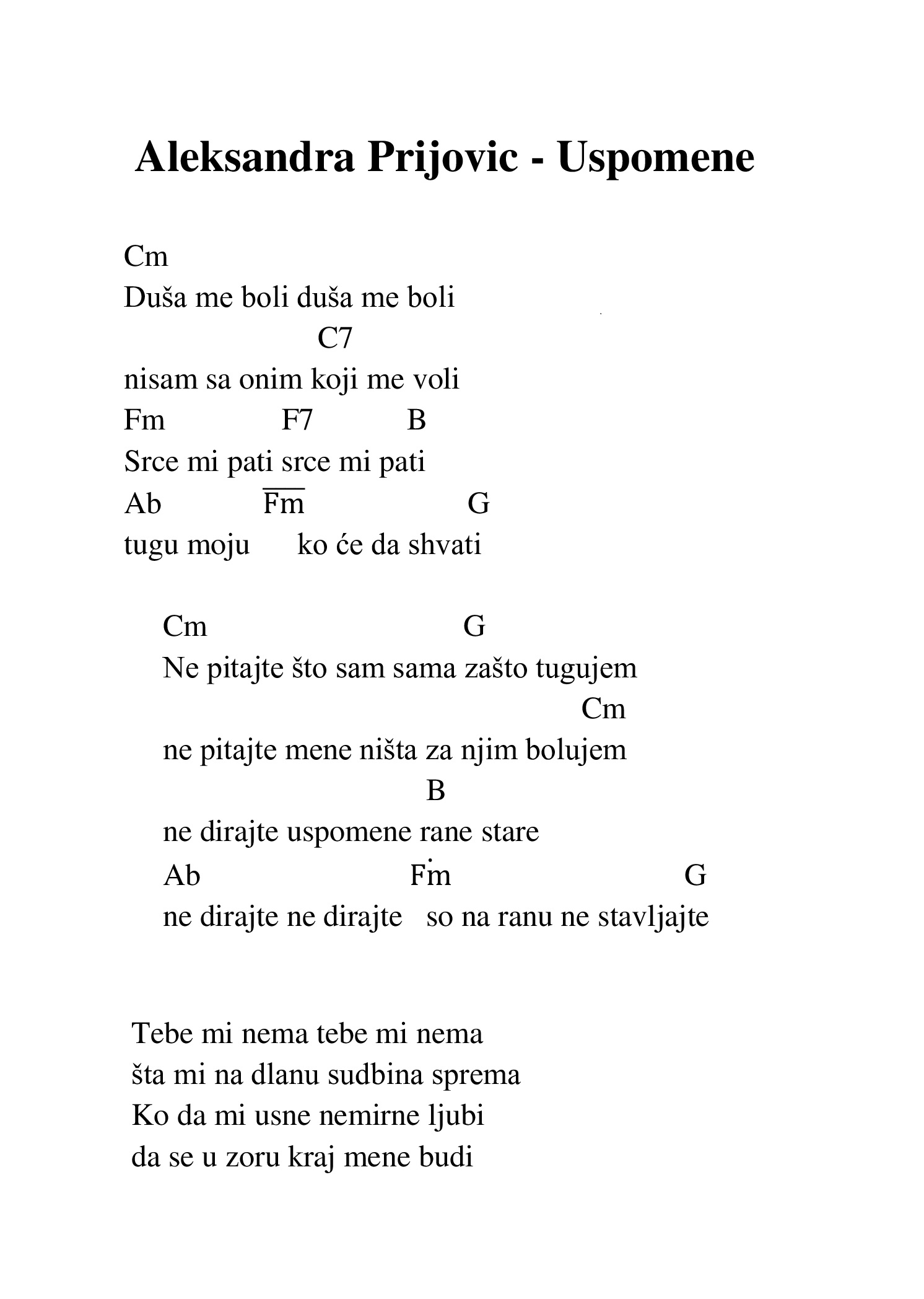 Aleksandra Prijovic - Uspomene | Akordi za gitaru
